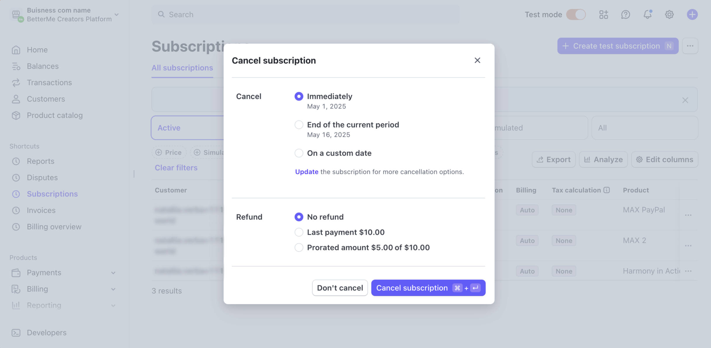 How to Cancel a Subscription in Stripe – BetterMe Creator Platform