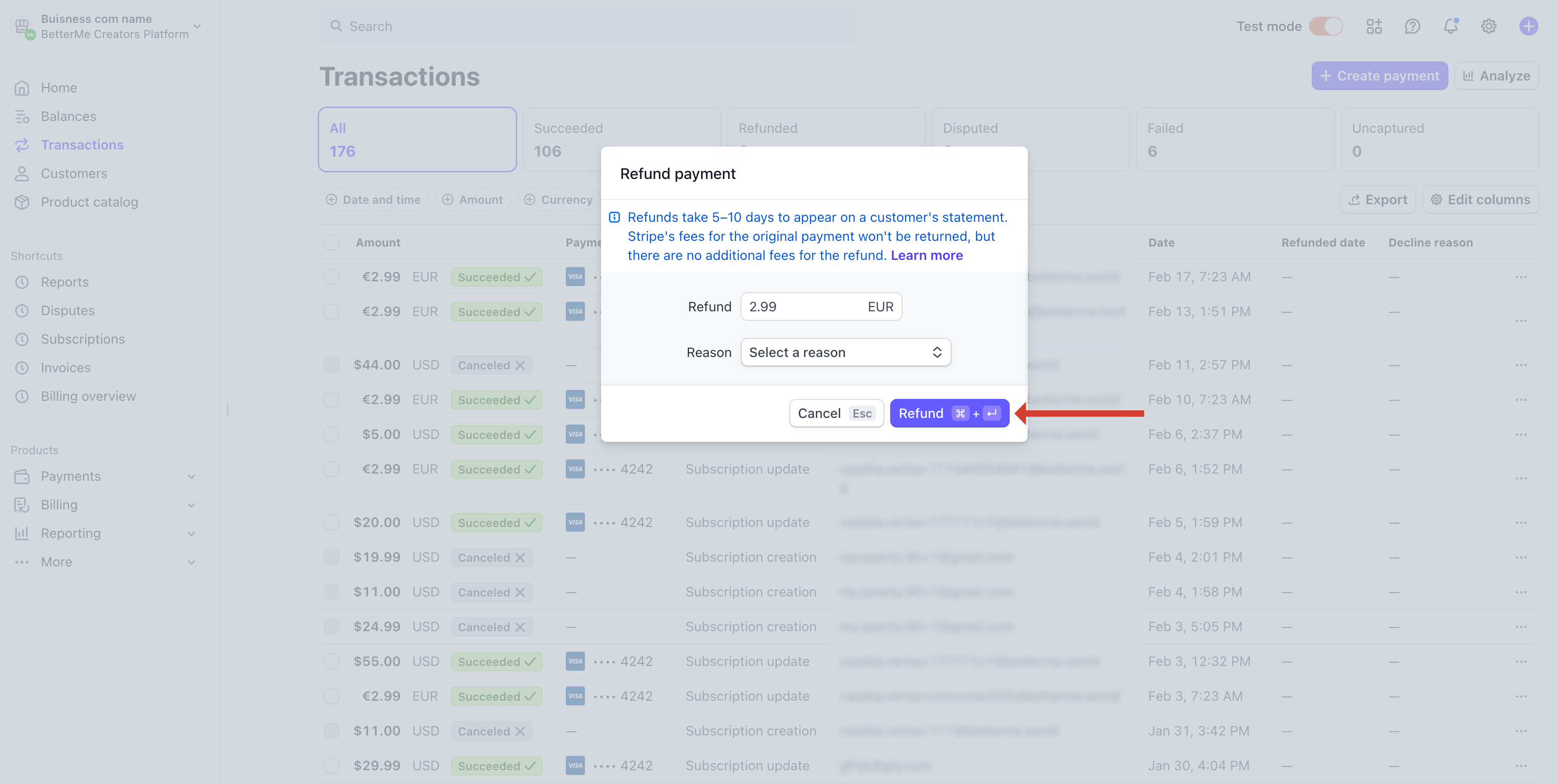 How to Refund a Transaction in Stripe – BetterMe Creator Platform
